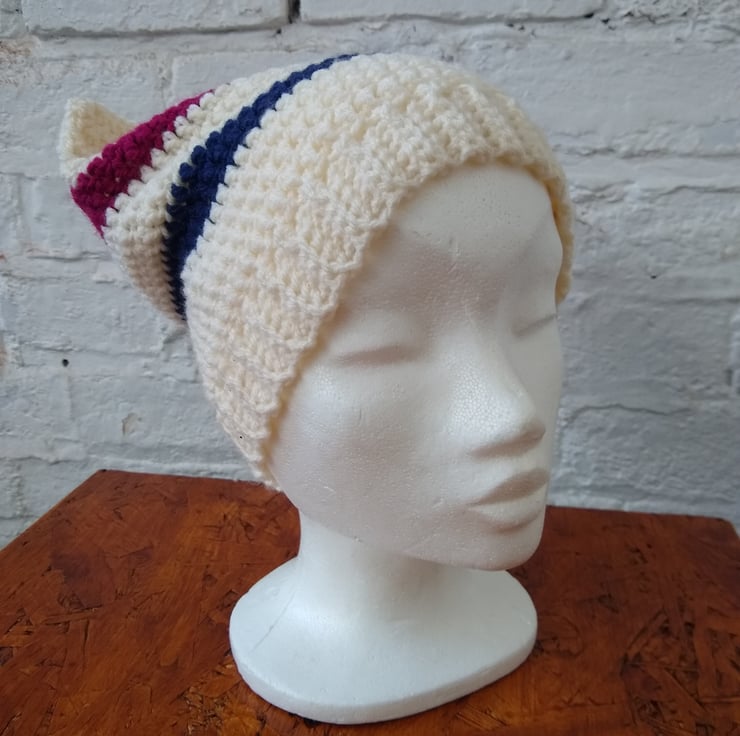 Cream Hat with Blue and Red Detail - Folksy