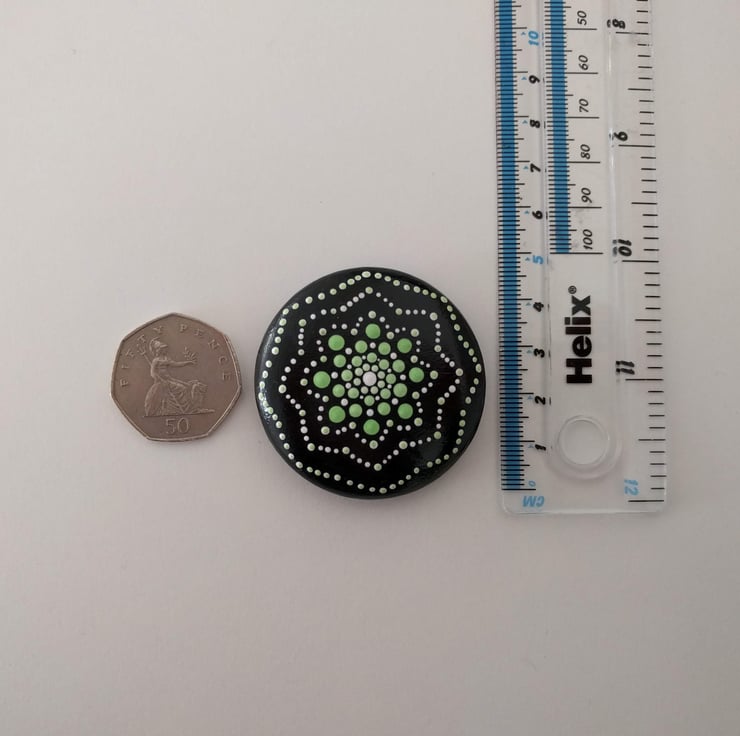 Mandala dot painted wooden pebble - Folksy