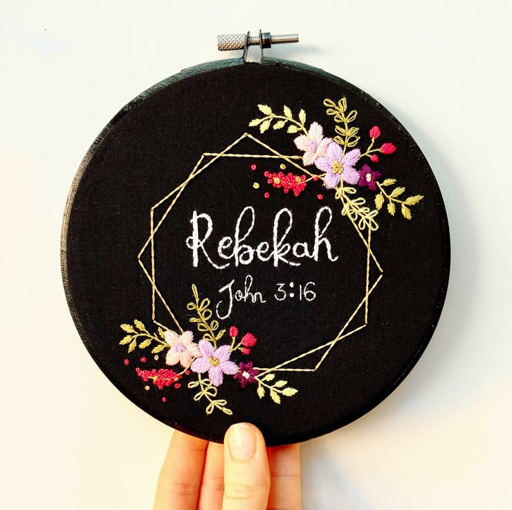 Name and Date Handmade Embroidery Hoop with Flo... - Folksy