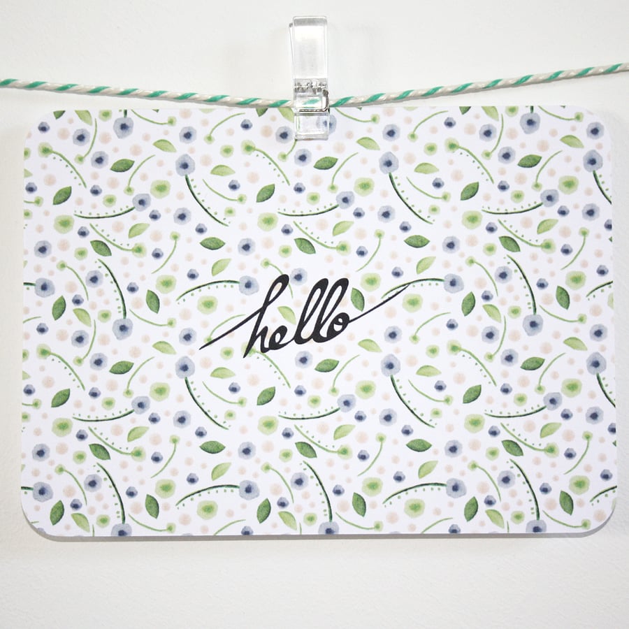 Hello- floral pretty patterned notelet flat car... - Folksy