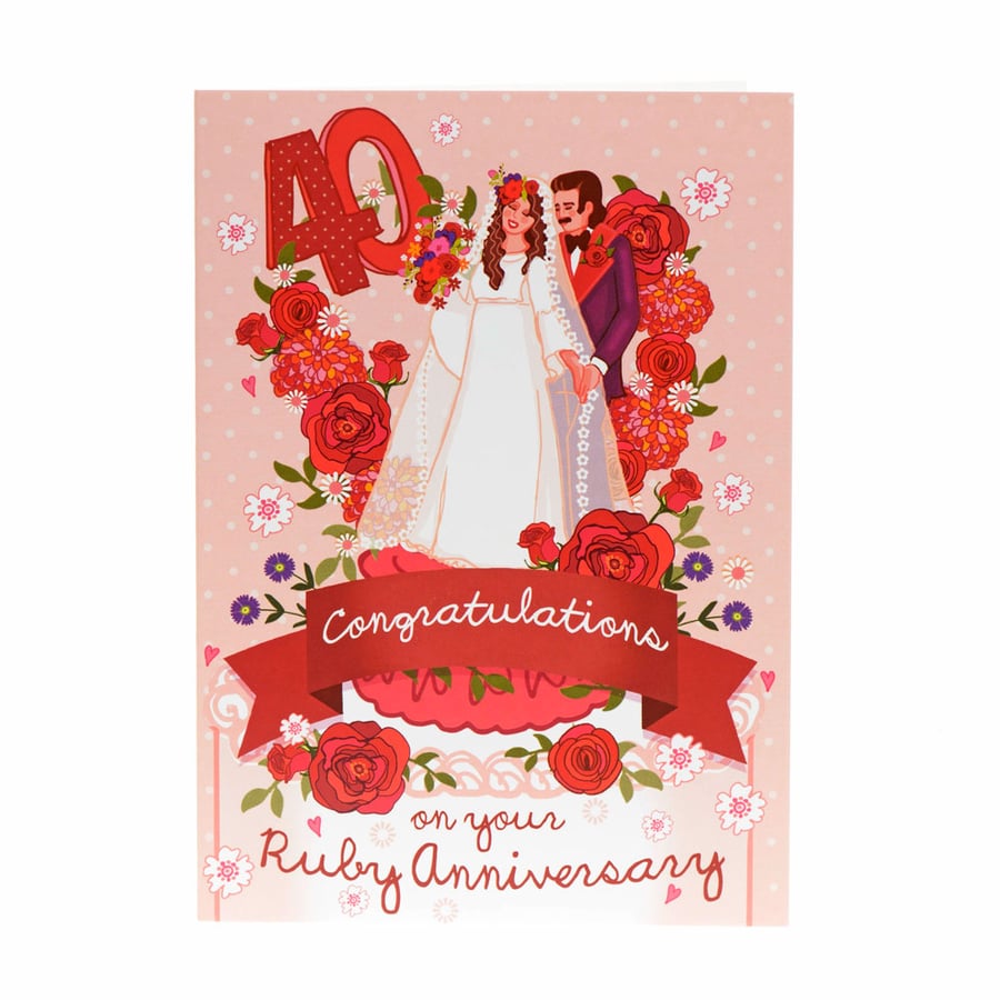 Ruby Wedding Anniversary Card - Folksy