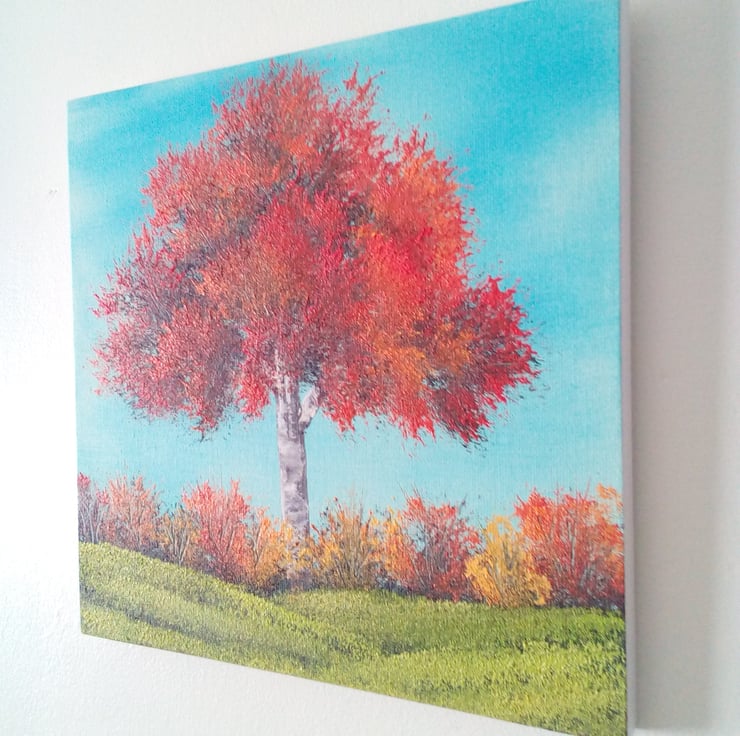 Original Oil Painting, Red Tree - Folksy