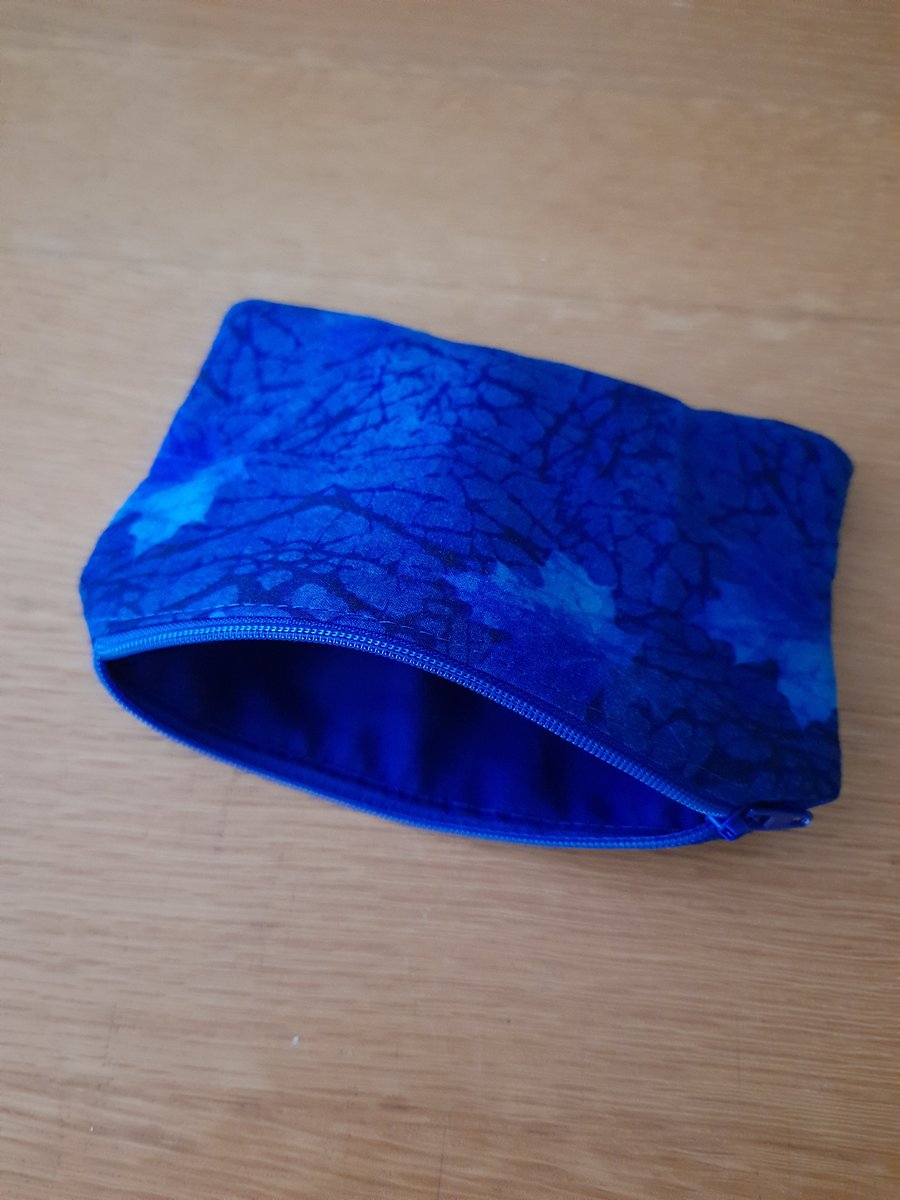 Coin Purse - Blue leaves - Folksy