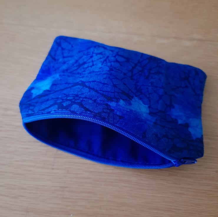 Coin Purse - Blue leaves - Folksy