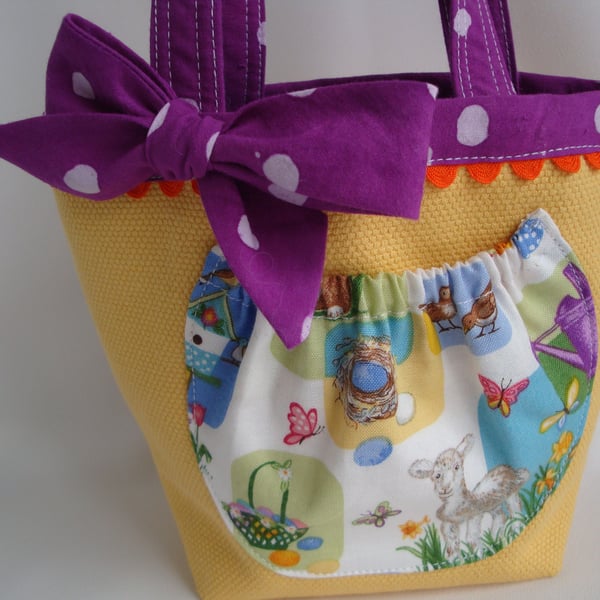 SALE Cotton Mini Bag - front pocket and purple ... - Folksy