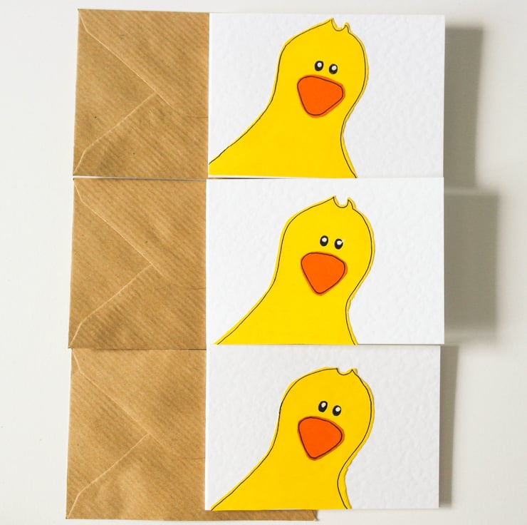 Cute Duck Card Pack, Yellow Duck Greeting Cards... - Folksy