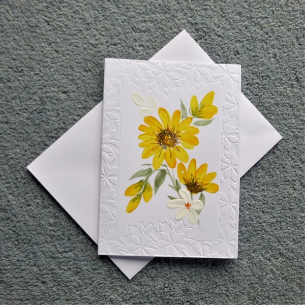 hand painted floral daisy blank greetings card ... - Folksy