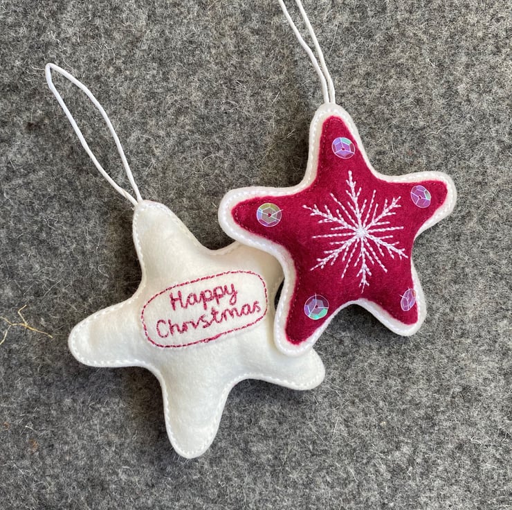 Christmas Star, Wool felt Xmas Star, Cranberry ... - Folksy