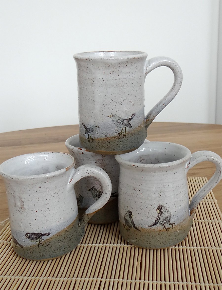 Rustic ceramic mug with bird images - handmade ... - Folksy