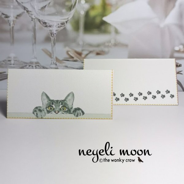 Cat dinner party table cards peeping tabby cat ... - Folksy