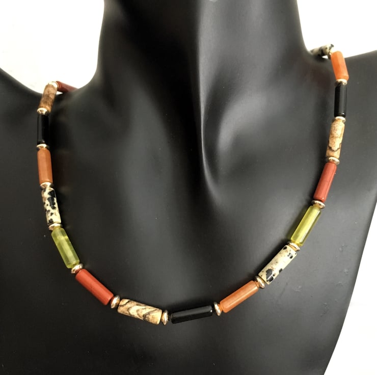 Autumn coloured gemstone silver and gold bead n... - Folksy