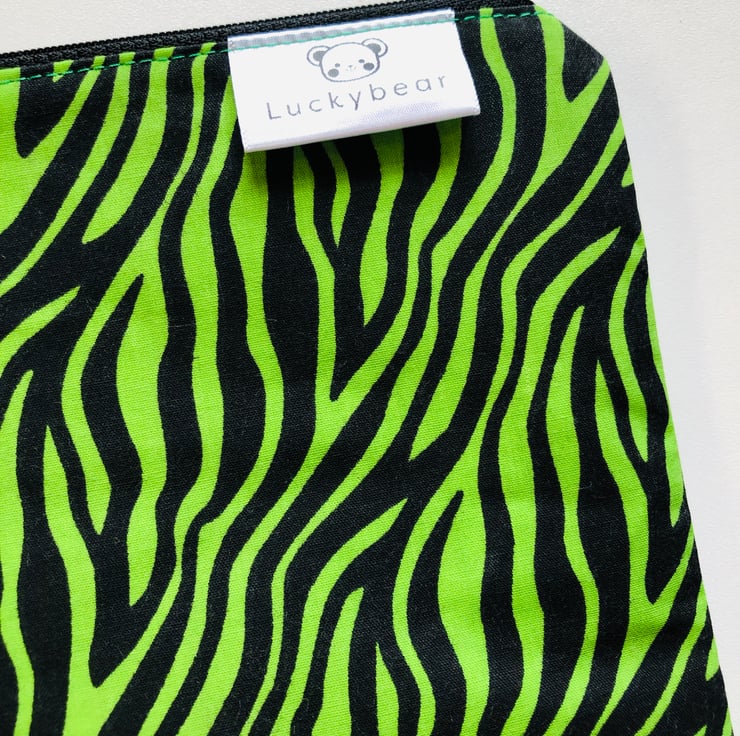 Zingy green animal print pouch, medium zip pouc... - Folksy
