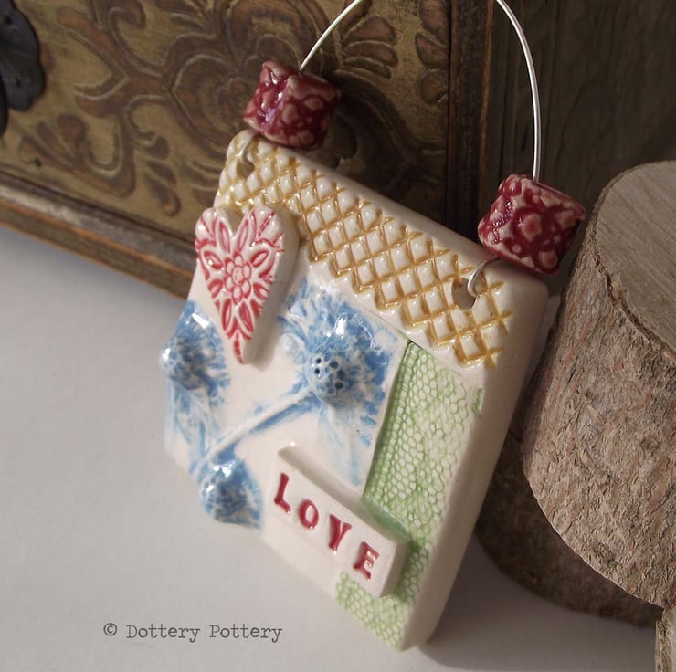 Small decorative ceramic tile with handmade bea... - Folksy