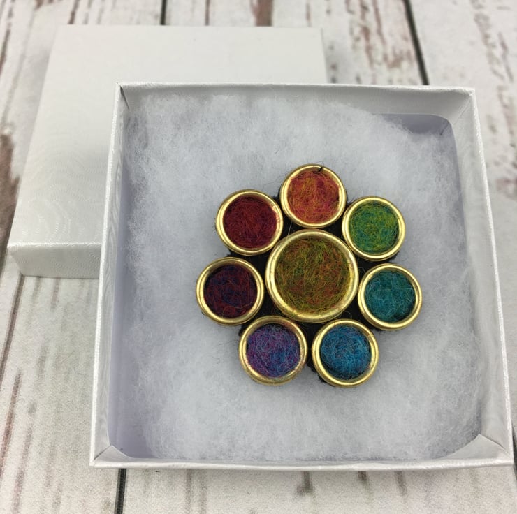 Needle felted multicoloured, bright flower brooch - Folksy