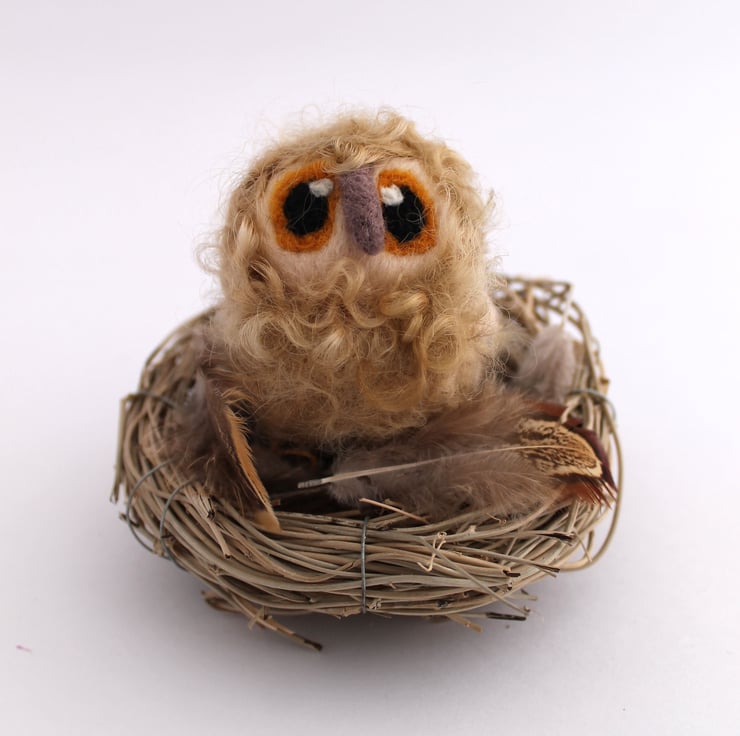 Blonde Needle Felted Owl Baby - Folksy