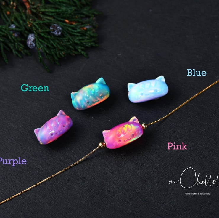 Cute Opal Cat 3D Fire Opal Bracelet with 925 St... - Folksy