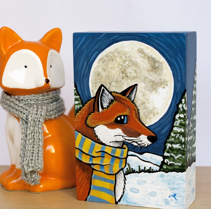 Fox in the Snow Shelf Sitter - Free Standing Or... - Folksy
