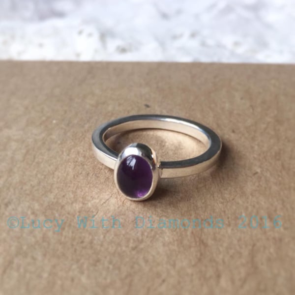 Oval cabochon Amethyst stacking ring polished f... - Folksy