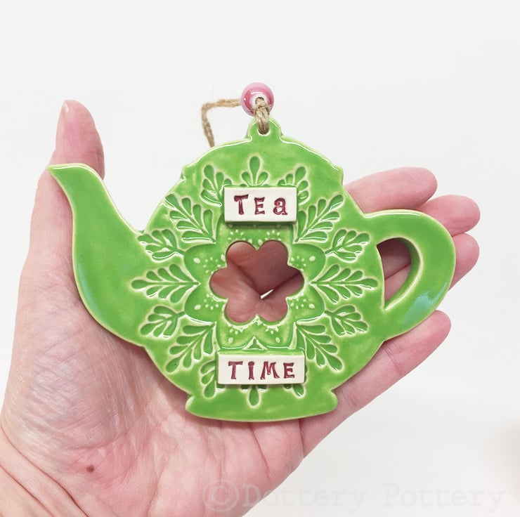 Pottery teapot decoration with flower pattern f... - Folksy