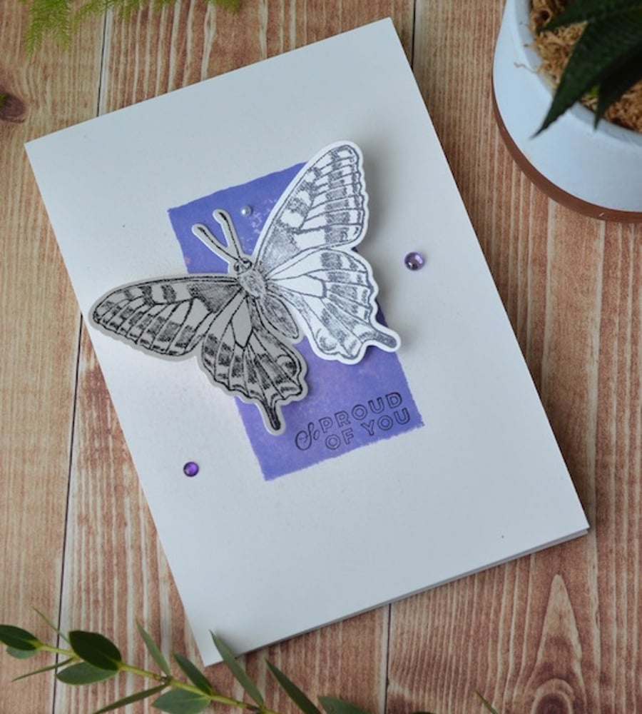 Purple Butterfly Proud of You A5 Card - Folksy