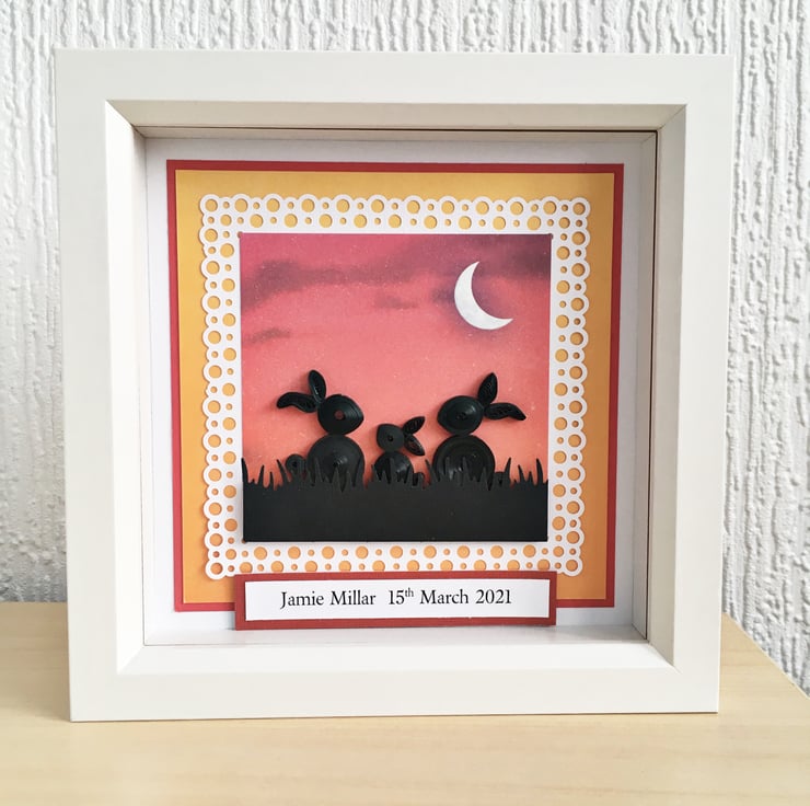 Quilled rabbits box frame - wall art - personal... - Folksy