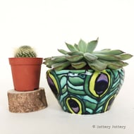 Peacock feather design ceramic pot small potter... - Folksy