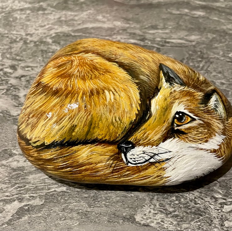 Fox hand painted large garden rock stone wildli... - Folksy