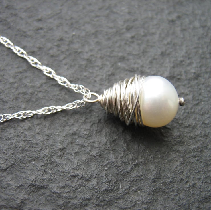 Ivory Freshwater Pearl Wire Wrapped Drop Pendant - Folksy
