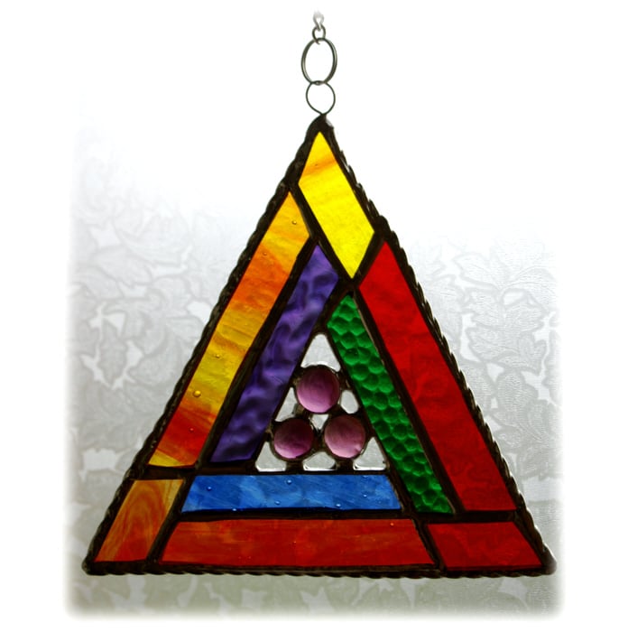 Rainbow Triangles Suncatcher Stained Glass Hand... - Folksy