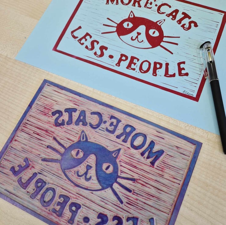 More Cats Less People. A4 Lino Print. - Folksy