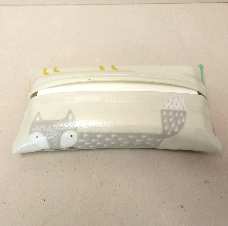 Tissue holder in beige with fox pattern, tissue... - Folksy