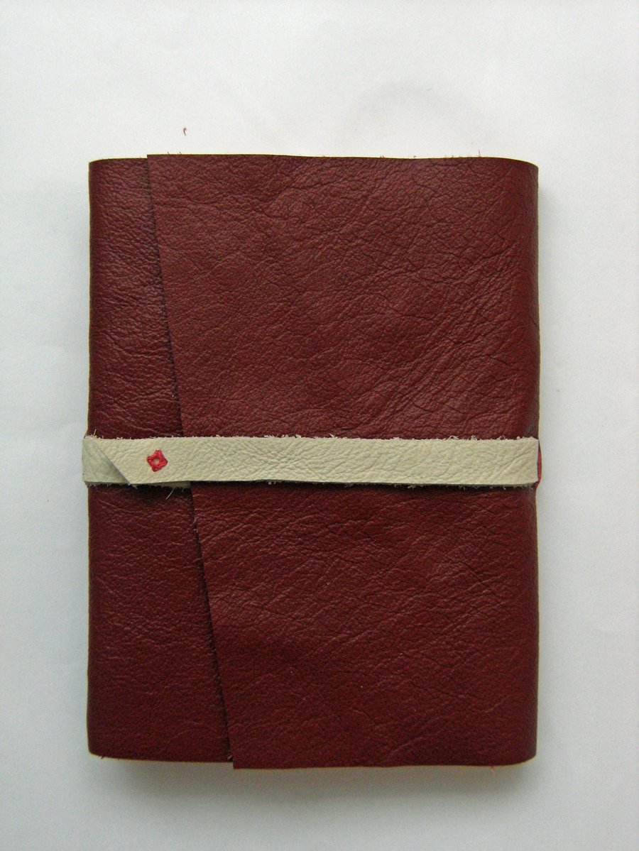 Red and Ivory Leather Journal - Hand bound book - Folksy