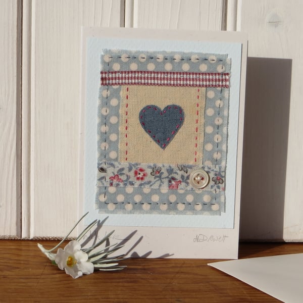 Hand-stitched little heart card with vintage mo... - Folksy
