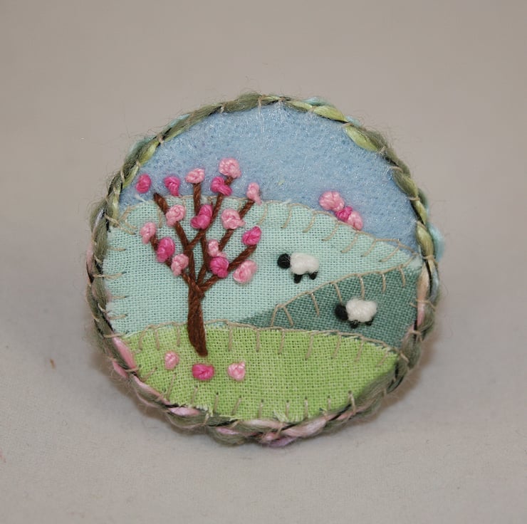 Embroidered Applique Brooch - Spring Sheep and ... - Folksy