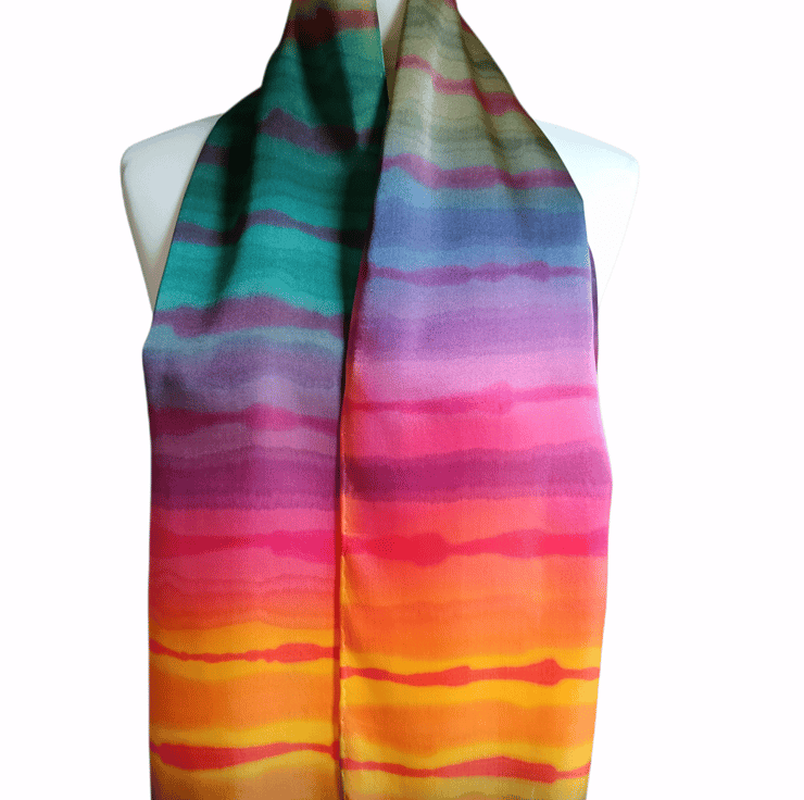 Painted silk satin scarf. - Folksy