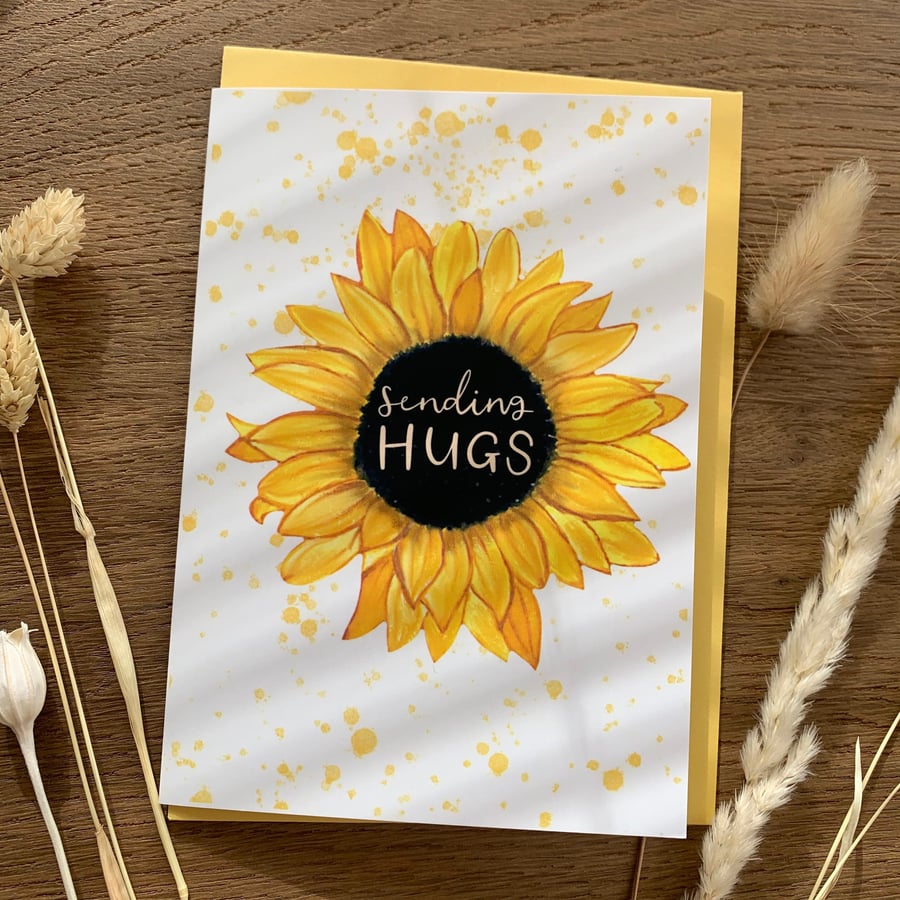Sunflower “sending hugs” card - Folksy