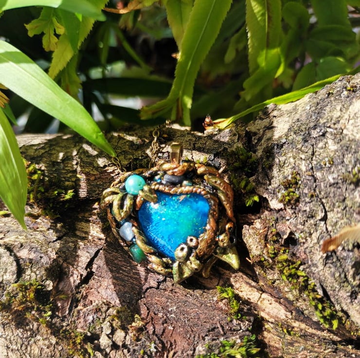 Blue Heart Fantasy Necklace, Polymer Clay and R... - Folksy