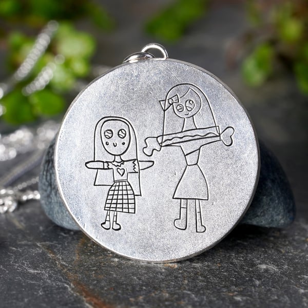 Solid Silver Necklace with Hand Engraved Childr... - Folksy