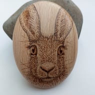Hare pyrography wooden pebble - Folksy