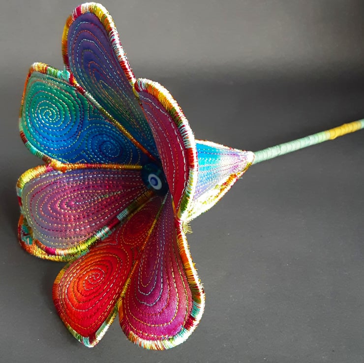 Textile Art Flower in Rainbow Colours - Folksy