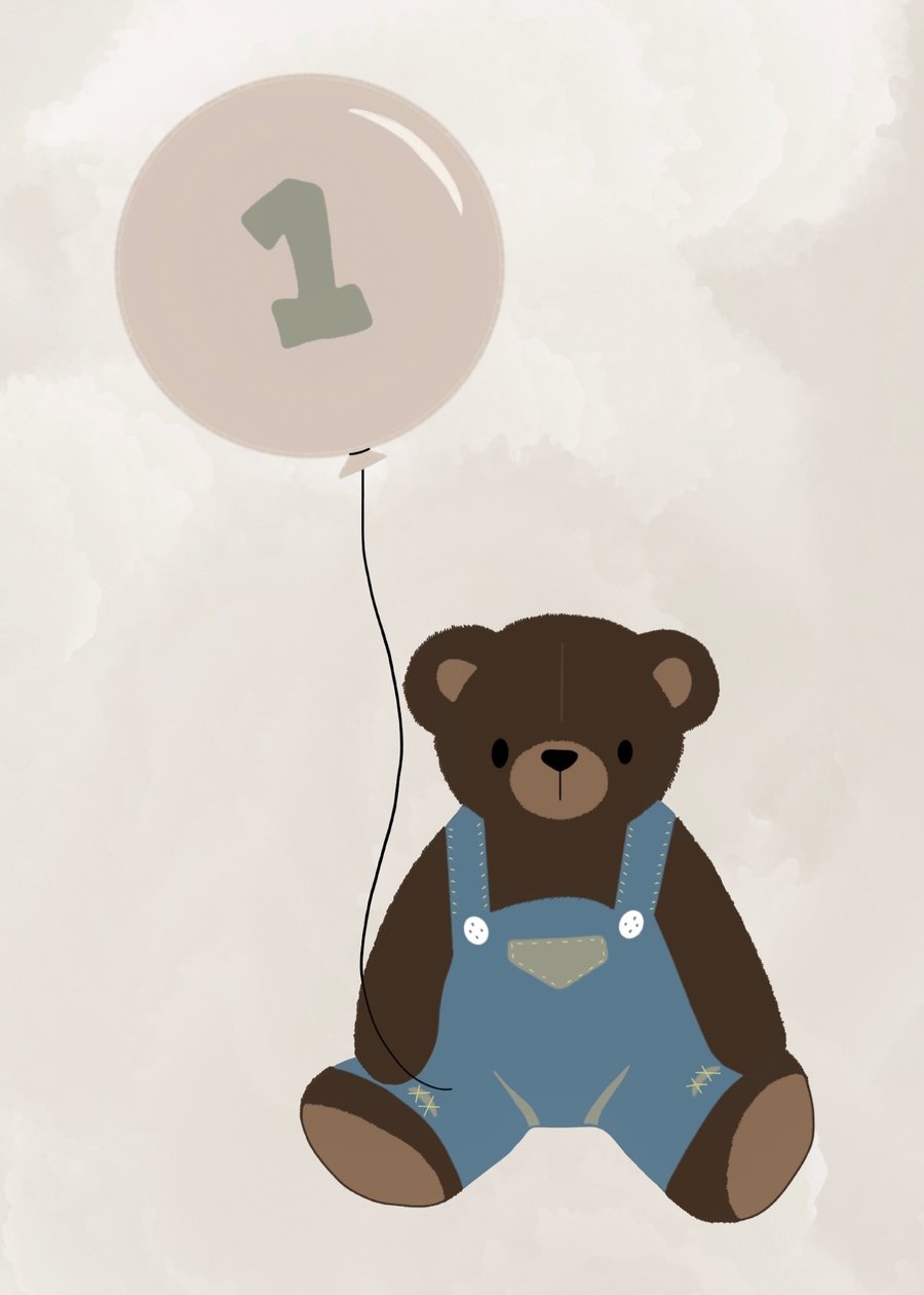 1st Birthday Bear Card - Folksy
