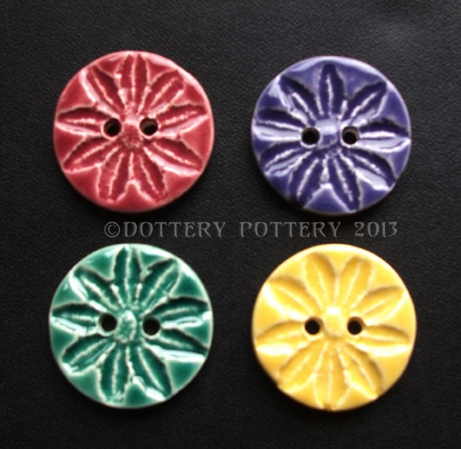 set of four large flower ceramic buttons - Folksy