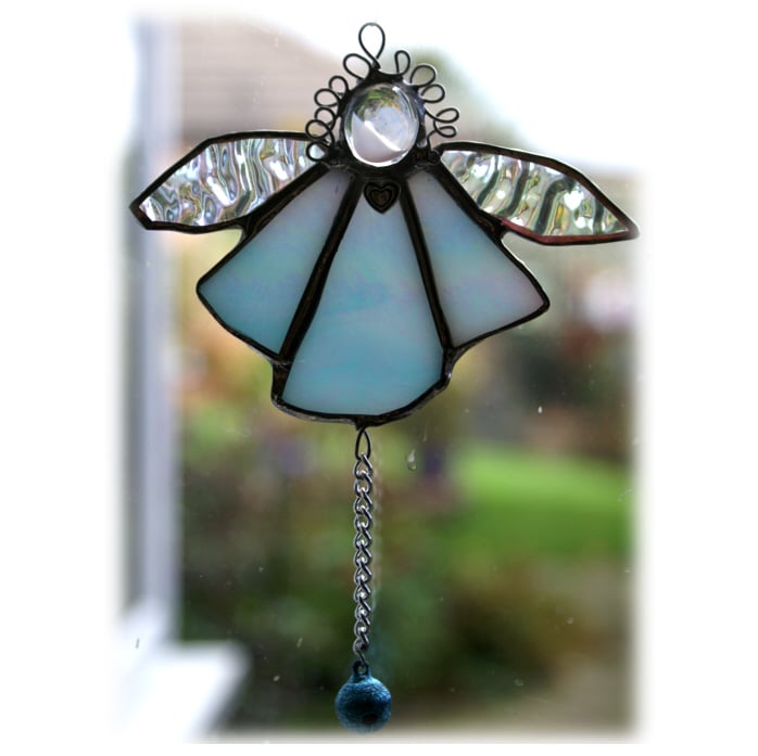 SOLD Angel Bell Suncatcher Stained Glass Turquoise - Folksy
