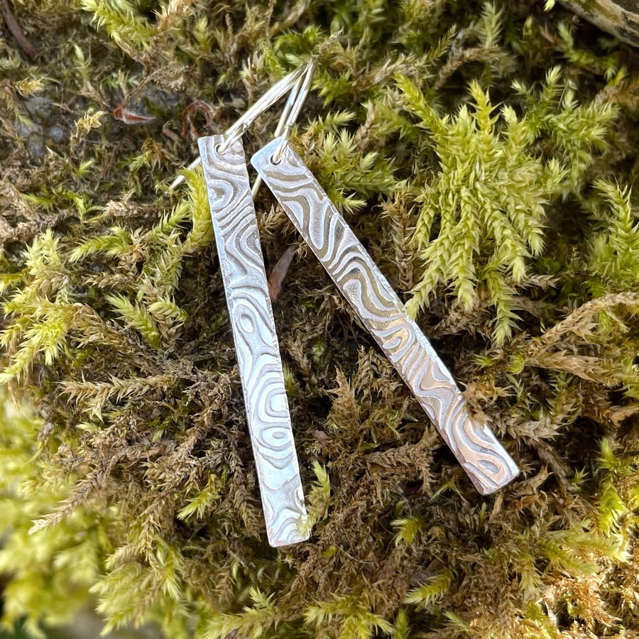 Sterling silver ripple patterned long drop earr... - Folksy