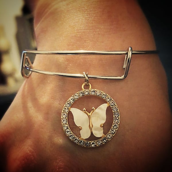 Butterfly Charm Adjustable Bangle, Animal lover... - Folksy