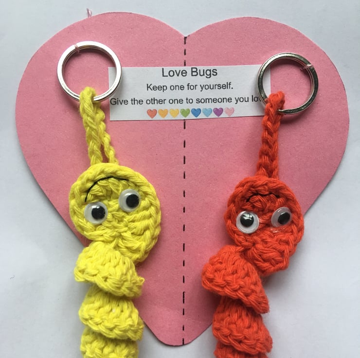 Crochet Worry Worm Love Bug Keyring - Yellow An... - Folksy