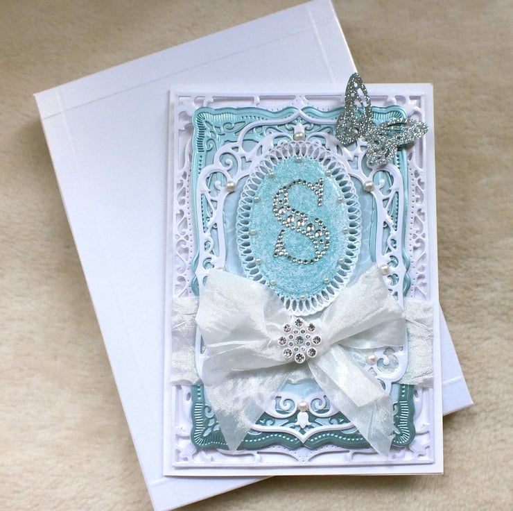 Luxury Handmade Pretty Monogram Birthday Card - Folksy