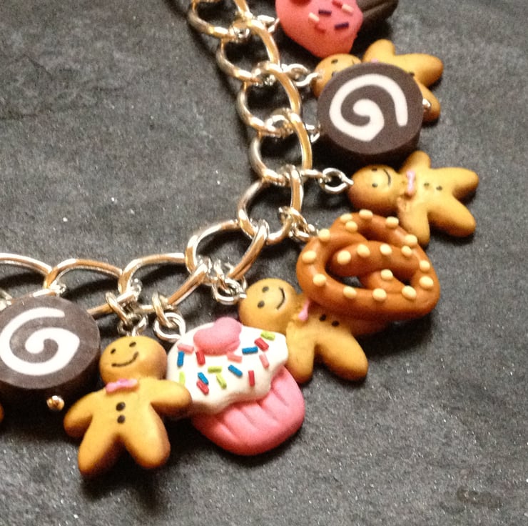 Kitsch Gingerbread Man Fimo Charm Bracelet: Ha... - Folksy