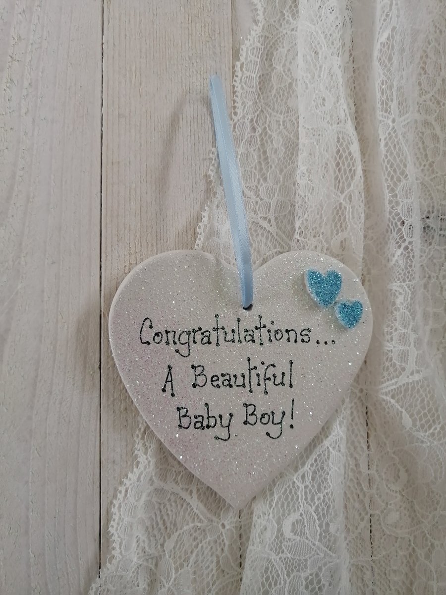 Ceramic Heart - New Baby Boy - Folksy