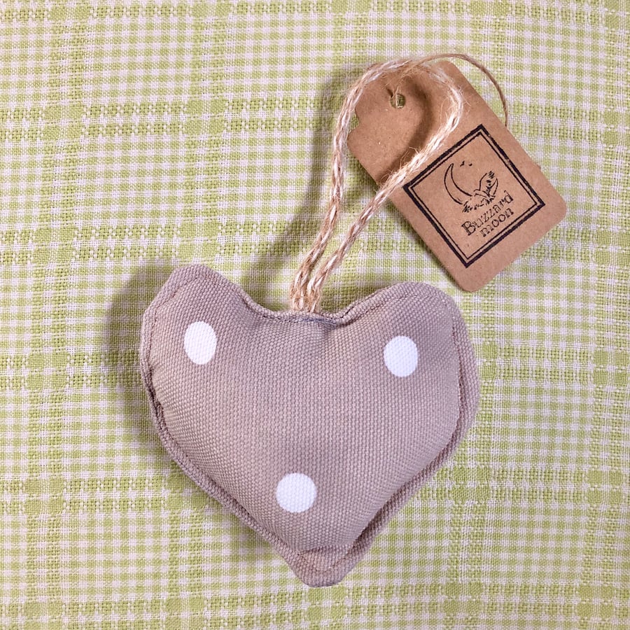 Beige Polka Dot Heart Decoration - Folksy